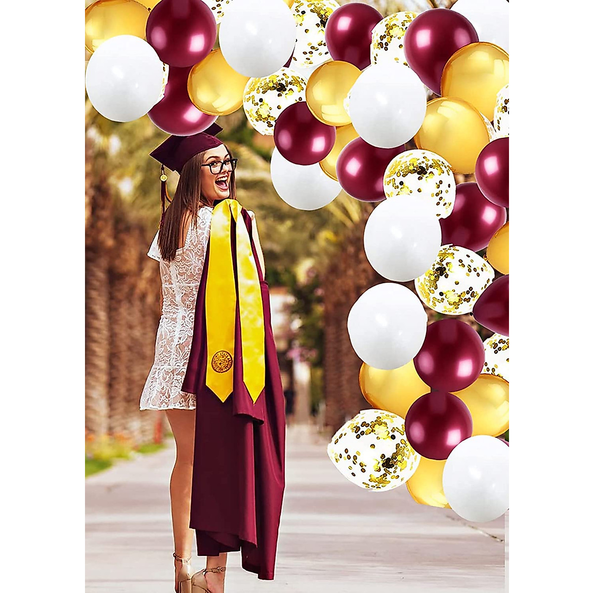 Graduation Decorations Maroon Gold 2024 Burgundy Gold Balloons/Burgundy Gold Birthday Decorations/30Pcs Burgundy White Gold Balloons 2024 Burgundy Graduation Party Decorations/Wedding