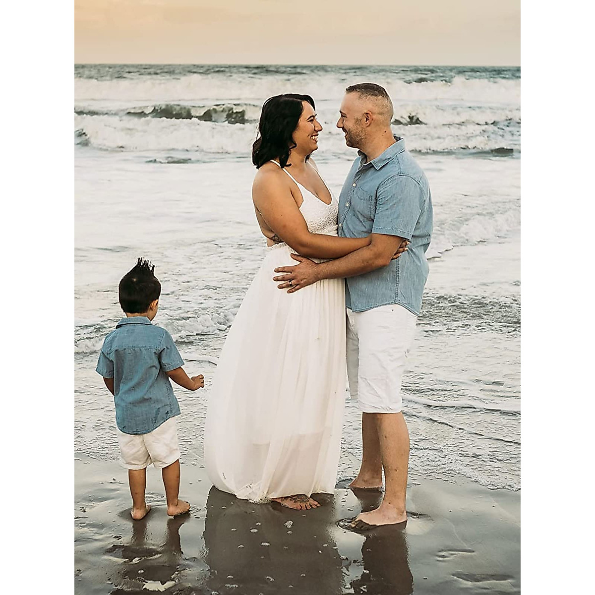 Ladmous Women's V Neck Floral Lace Wedding Dress Backless Bridesmaid Evening Party Maxi Dress White，S