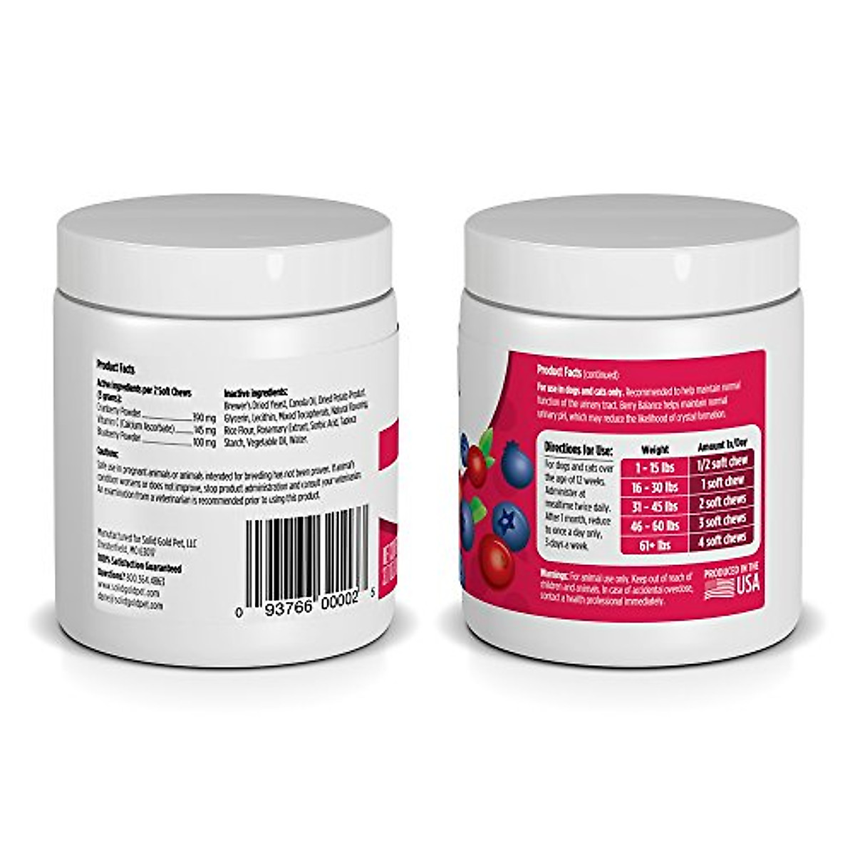 Solid Gold Cranberry Supplement for Dogs & Cats for Urinary Tract Health - Berry Balance Chews UTI + Bladder + Kidney Support for Cats and Dogs with Antioxidants