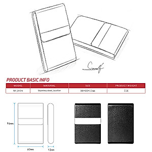 Padike Professional Business Card Holder PU Leather Business Card Case Name Card Holder Slim Metal Pocket Card Holder with Magnetic Shut (Black)