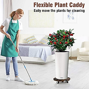 Silkchio Plant Caddy with Wheels, 2 Pack Rolling Plant Stand 12 Inch, 5 Lockable Wheels Heavy Duty Round Plant Dolly for Indoor Outdoor, Wooden Plant Roller Base, Potted Plant Mover, Trash Can Dolly