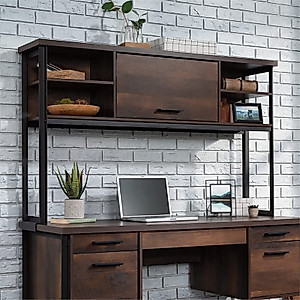 Sauder Briarbrook Engineered Wood and Metal Hutch in Barrel Oak