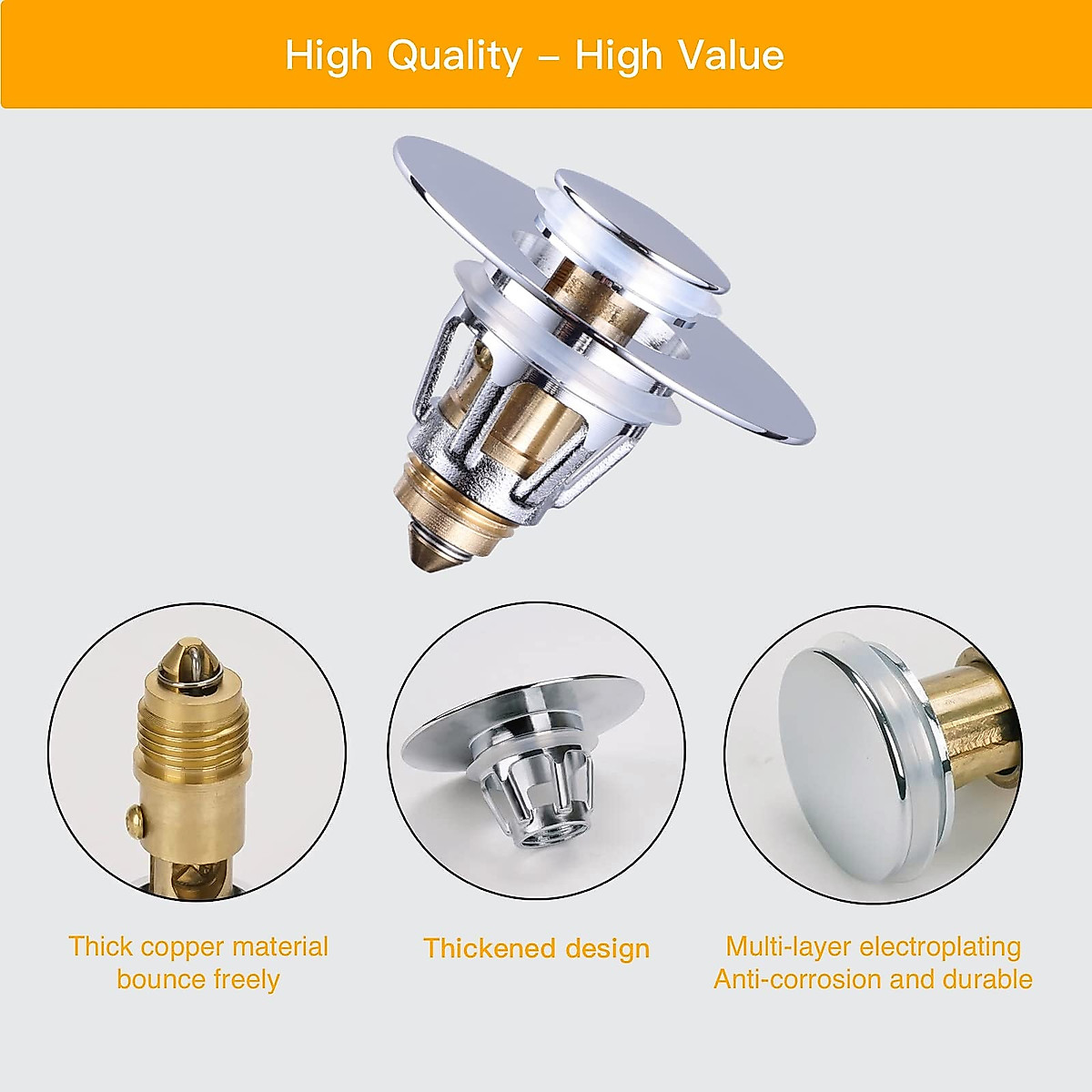 Obvile Bathroom Sink Drain Stopper, Universal Stainless Steel Basin Drain Strainer Filter for 1.1"-1.96" Tub Holes, Pop up Bathtub Plug with Anti Clogging Hair Catcher Basket Fit Most US Standard Hole