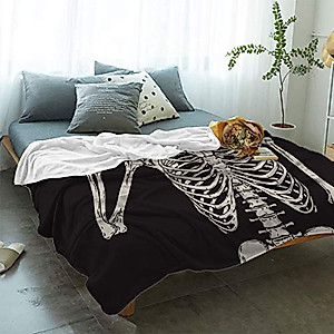 Flannel Fleece Blanket Funny Skull Skeleton Ultra Soft Lightweight Throw Blankets Creative Art Skull Halloween Victory Warm Cozy Bed Couch for Travel All Reason, 40x50