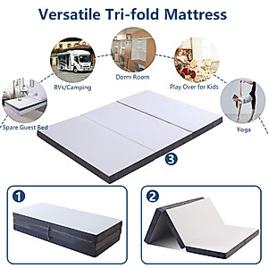 GOHOME Folding Mattress Full - Portable Floor Mattress Foldable Sofa Bed for Guest Children and Adults Camping Mattress with Non-Slip Bottom for Back Pain Relief, 52"x74"x4"
