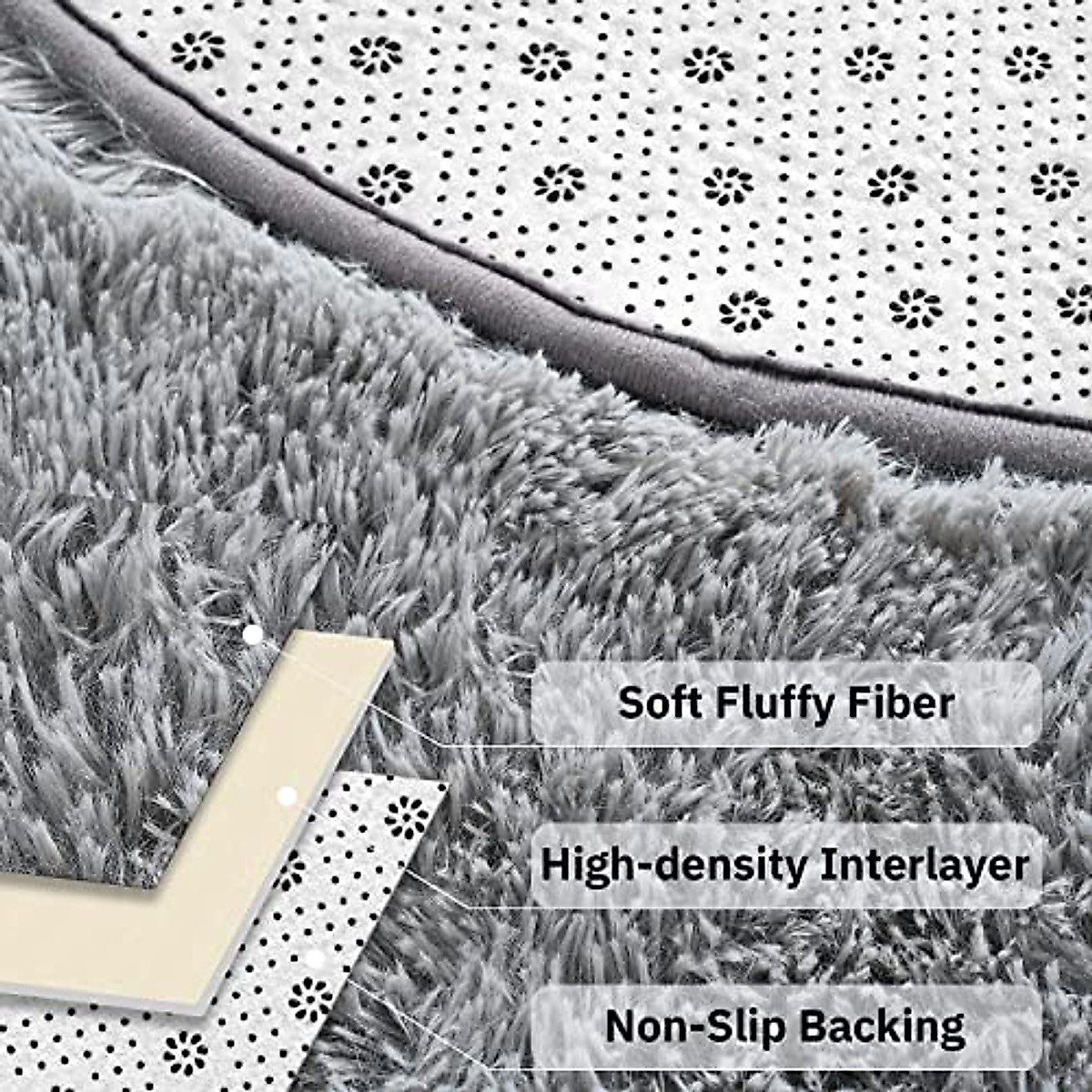 Goideal Oval Shaggy Bedroom Rug 2.6 x 5.2 Feet Fluffy Area Rugs for Girls Boys Kids Room Nursery Floor Carpet Home Decoration,Grey