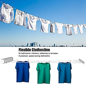 Tissting 12.3 Ft Retractable Clothesline Portable Home Indoor Outdoor Plastic Clothes Drying Rope Wall Mount Compact Hanging String Clothe Hanger Clothesline(5 Lines)