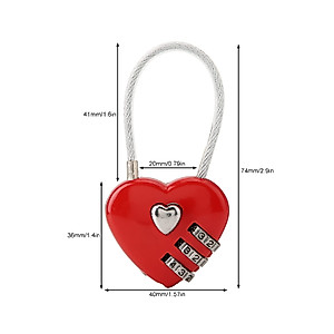Heart Shaped Lock, 3 Digit Mini Lock, with Love Heart Wire Rope, Password Lock for Luggage, Backpack, Jewelry Box, Entrance Locker