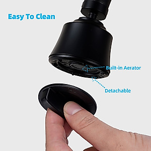 iFealClear Sink Faucet Aerator, Big Angle Swivel Faucet Sprayer Head, 360 Degree Kitchen Sink Faucet with 4 Spray Modes, Female and Male Thread Adapters Included, Matte Black