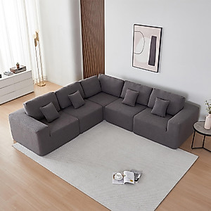 VnndeNest 108''×108'' Modular Sectional Couch, Luxury L-Shaped Sofa Couch, Upholstered Comfy Sherpa Fabric Sectional Sofa Couch, Modern 5 Seater Corner Sofa for Living Room, Apartment, Office, Grey