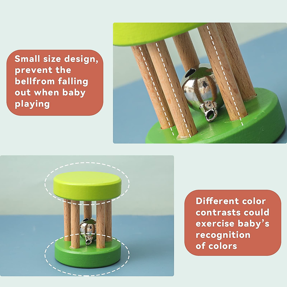 Wooden Rattle Natural Spinning Rainbow Drum Montessori Baby Roller Bell Toys Nursing Shower Gifts Green