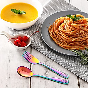 10 Pack Toddler Utensils, Stainless Steel Rainbow Silverware Set for Kids, Children Safe Cutlery Set Includes Forks and Spoons - Dishwasher Safe