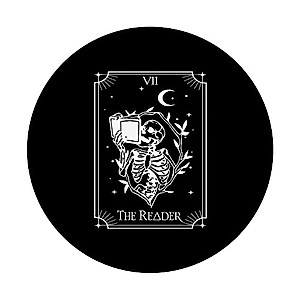 The Reader Tarot Card Funny Skeleton Librarian Halloween PopSockets Swappable PopGrip