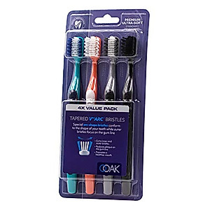 Ooak Toothbrush, Tapered V++Arc Soft Bristles, Standard Brush Head 4 Pack - Multiple Colors