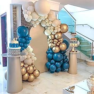 RUBFAC 168pcs Dusty Blue Balloon Garland Arch Kit, 18/12/10/5 Inch Sand White and Macaron Blue Balloons for Baby Shower Birthday Party Wedding Deorations