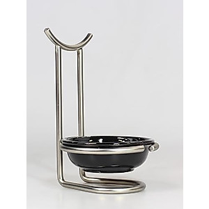 Spectrum Diversified Euro Standing Spoon Rest with Ceramic Dish Upright Utensil Holder for Stovetop & Kitchen Counter Organization, Modern Vertical Design, 1, Satin Nickel/Black
