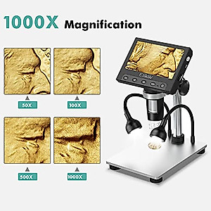 Elikliv EDM4S Coin Microscope for Error Coins, 4.3'' 1000X LCD Digital Microscope with Screen 720P USB Microscope Camera, 10 LED Fill Lights, Metal Stand, PC View, Compatible with Windows/Os