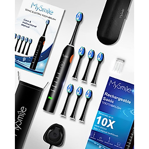 MySmile Electric Toothbrush for Adults, Rechargeable Sonic Electronic Toothbrush with 12 Brush Heads and Travel Case