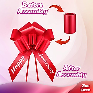 Zoe Deco Happy Birthday Car Bow (Red, 30 inch), Giant Gift Bow Pre-Printed with Happy Birthday, Big Bow for Car, Birthday Bow, Huge Car Bow, Car Bows, Big Bow for Gifts, Bow for Cars, Gift Wrapping