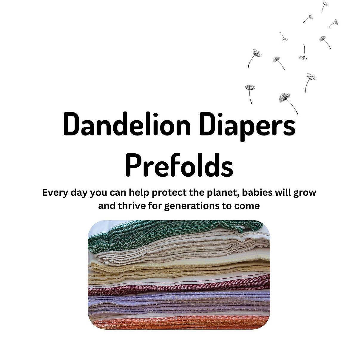 Dandelion Diapers Prefold Cloth Diapers Made from Viscose Bamboo and Cotton Blend Versatile Baby Diaper, 3 Pack - Size 2 Infant