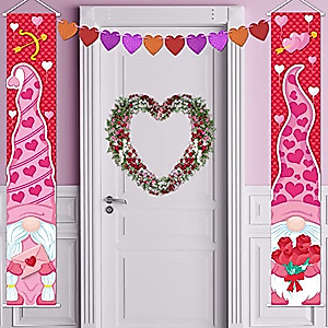 3pcs Valentine's Day Gnome Banner Decorations with Hearts Gliter Banner Valentines Day Outdoor Decorations Home Wall Porch Sign Decor for Holiday Valentines Party Decorations