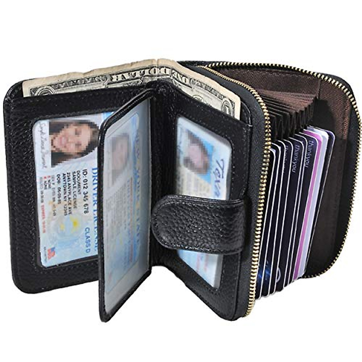 Beurlike Women's RFID Credit Card Holder Organizer Case Leather Security Wallet (Black)
