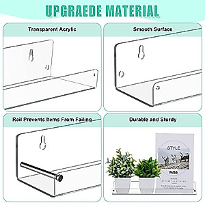 12 Pieces Clear Acrylic Shelf 15 Inch Acrylic Floating Shelves Invisible Ledge Wall Bookshelf for Kids Wall Mounted 3 mm Thick Bathroom Shelves for Office Bedroom Bathroom Kitchen