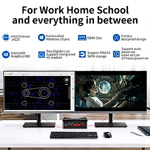 Kinupute Industrial Mini PC, Fanless Desktop Computer Celeron J1900 2.0-2.42GHz, Windows 10 Pro, 8GB RAM, 256GB SSD, 2xNICs, 2xCOM, HDMI/VGA Port, 2.4G+5G WiFi for Industry Office HTPC, Support Linux