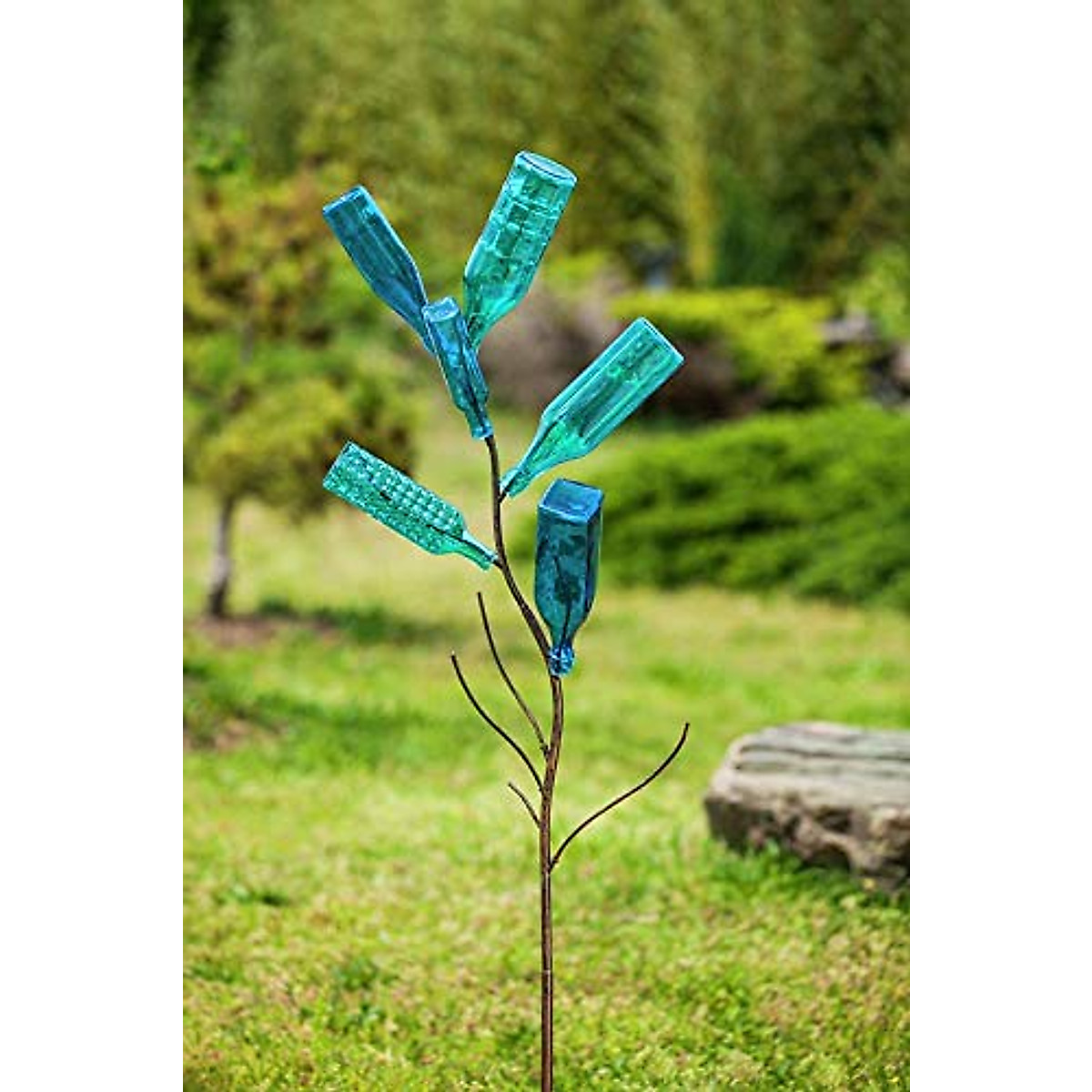 Evergreen Garden Brilliant Blue Glass Bottles, Set of 6