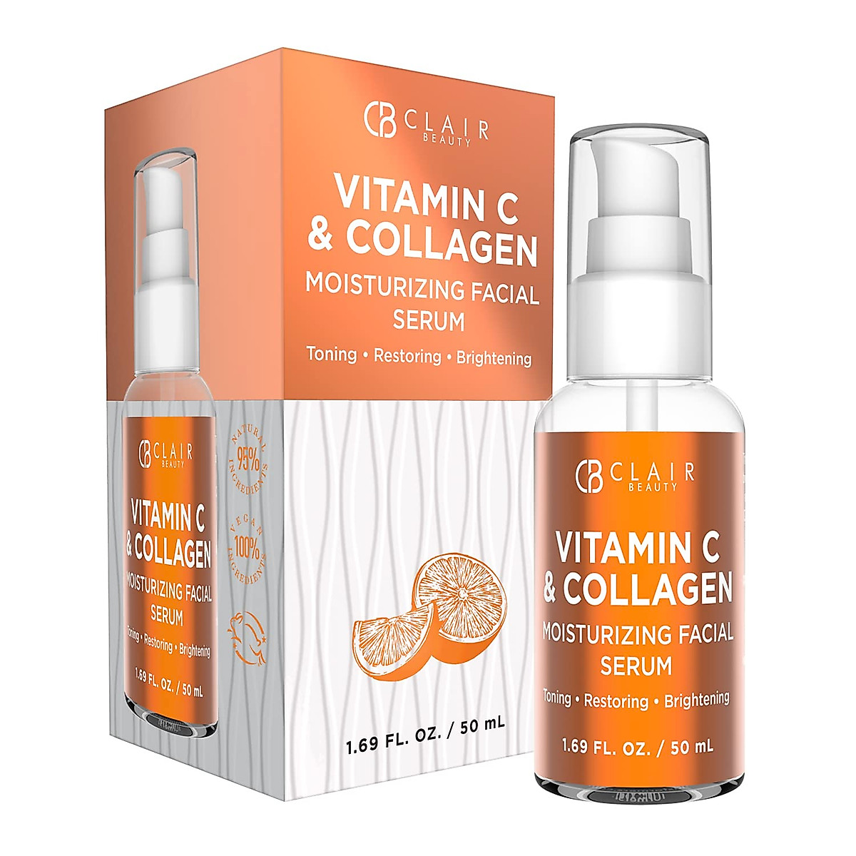 Clear Beauty Vitamin C and Collagen Face Serum - Reduce Dark Spots & Wrinkles, Moisturizing, Anti-aging & Brightening Facial Serum - Cruelty Free Korean Skin Care For All Skin Types