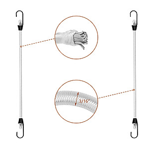 ZHOUBIN 9 inch Mini Short White Bungee Cords with Hooks, 12 Pcs