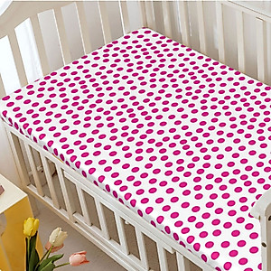 Pink Polka Dots Themed Fitted Crib Sheet,Standard Crib Mattress Fitted Sheet Toddler Bed Mattress Sheets-Baby Crib Sheets for Girl or Boy,28“ x52“,Pink White