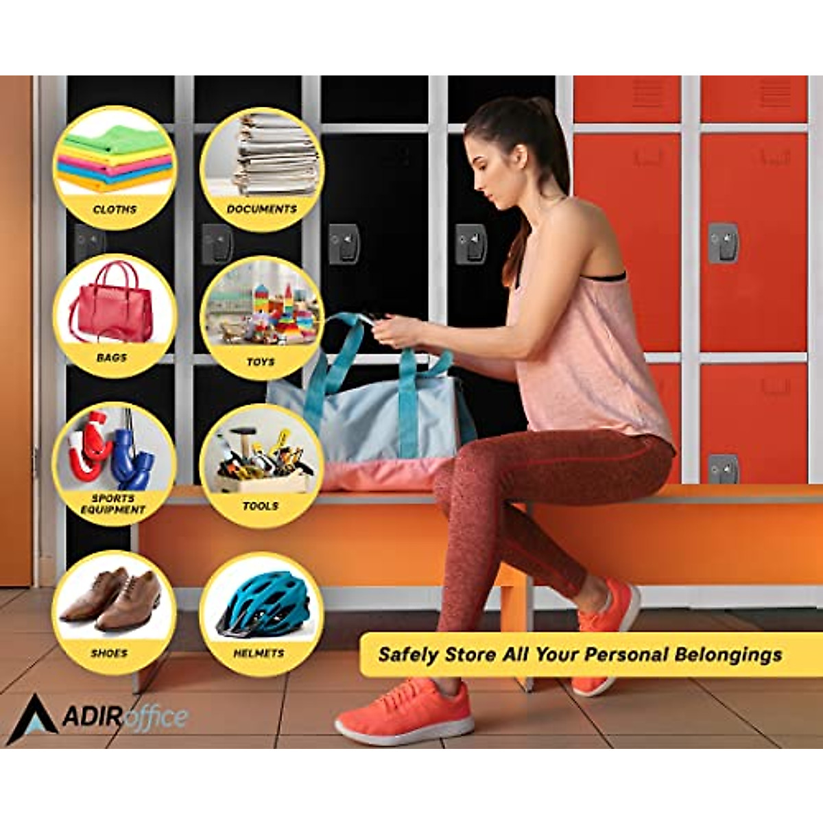 AdirOffice Large School Locker with 3 Doors 3 Hooks Storage Locker - Metal Storage Locker Cabinet Ideal for School, Garage, Office Lockers - (3 Door, Red)