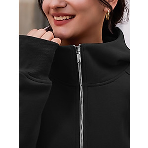 Trendy Queen Womens Fleece Jackets Full Zip Sweatshirts Oversized Hoodies Long Sleeve Sweaters With Pockets Winter Coats Fall Outfits Y2k Fashion Teen Girls Clothes Black