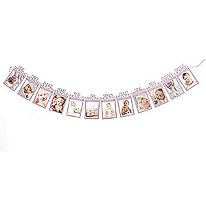 Toxz Kids Birthday Gift Photo Wall Decorations with 1-12 Month Milestone Photo Banner Monthly,Hangging Decor,for Kids Birthday Gift(Ship from US!)