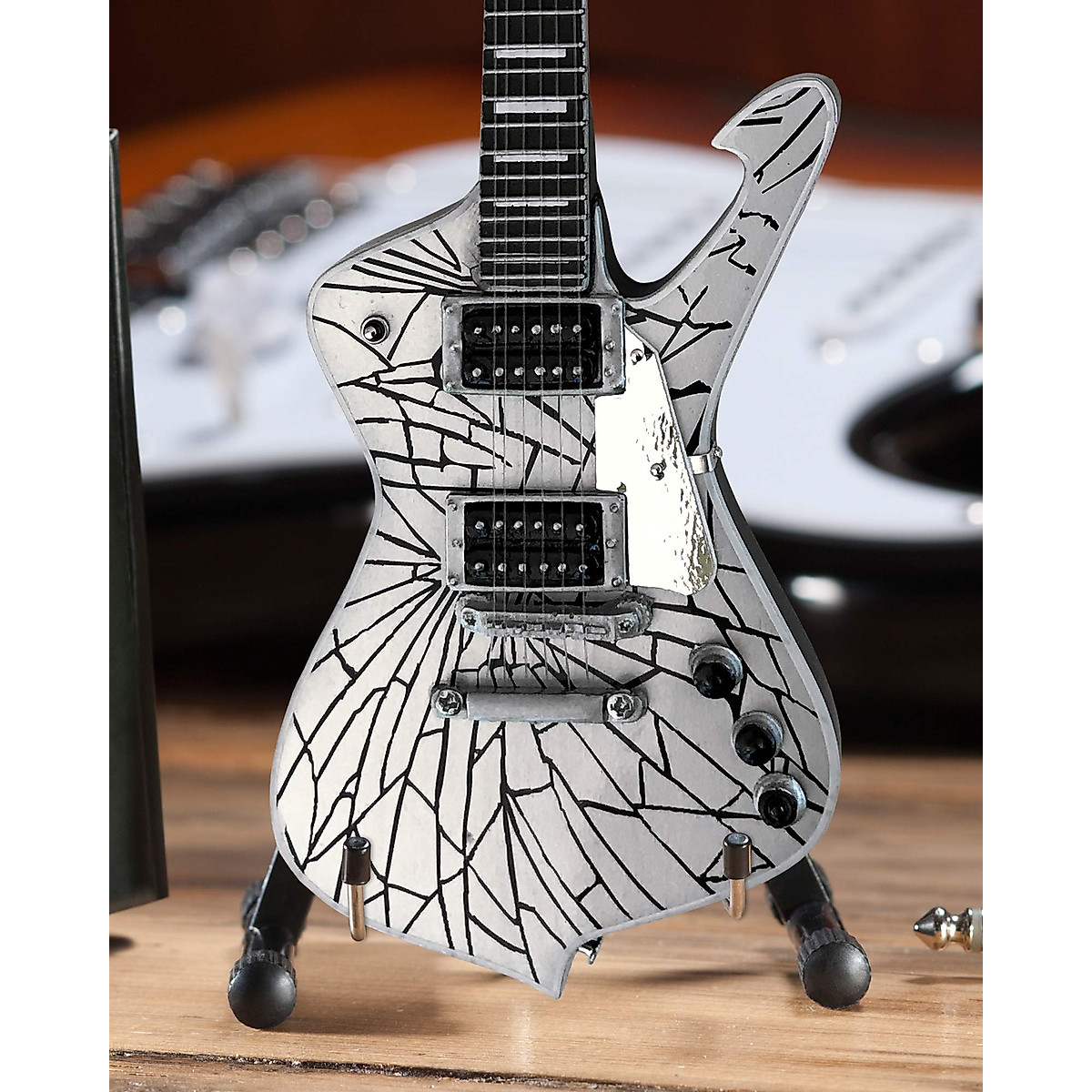 Fan Merch KISS Paul Stanley Replica Cracked Mirror Iceman Miniature Guitar Model Officially Licensed