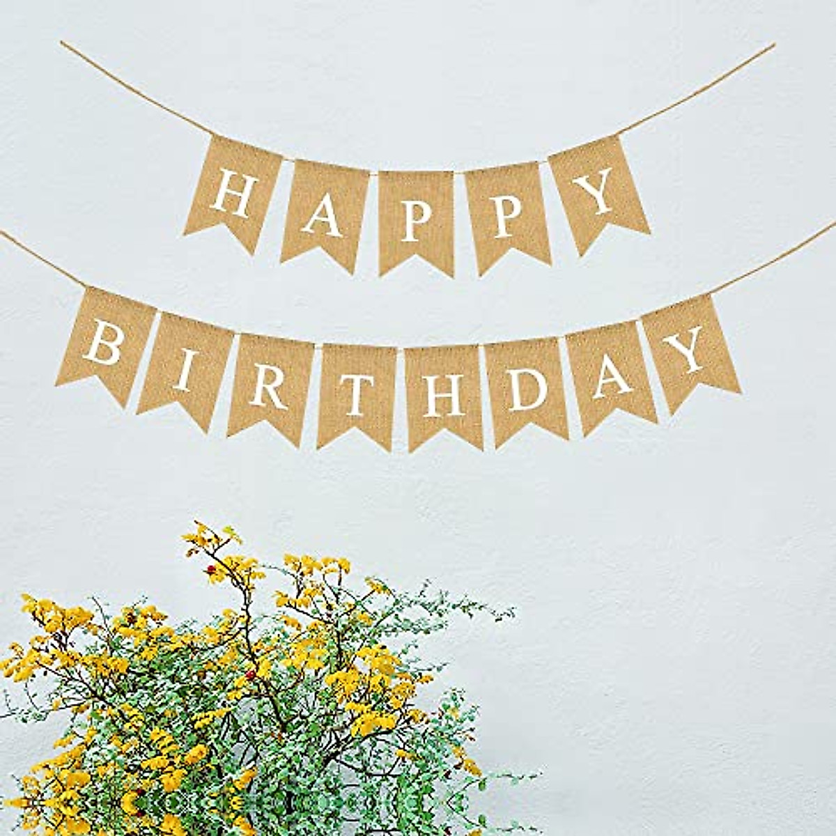 CrazyCharlie Burlap Happy Birthday Banner Swallowtail Flags for Birthday Party Decorations Swallowtail Flags