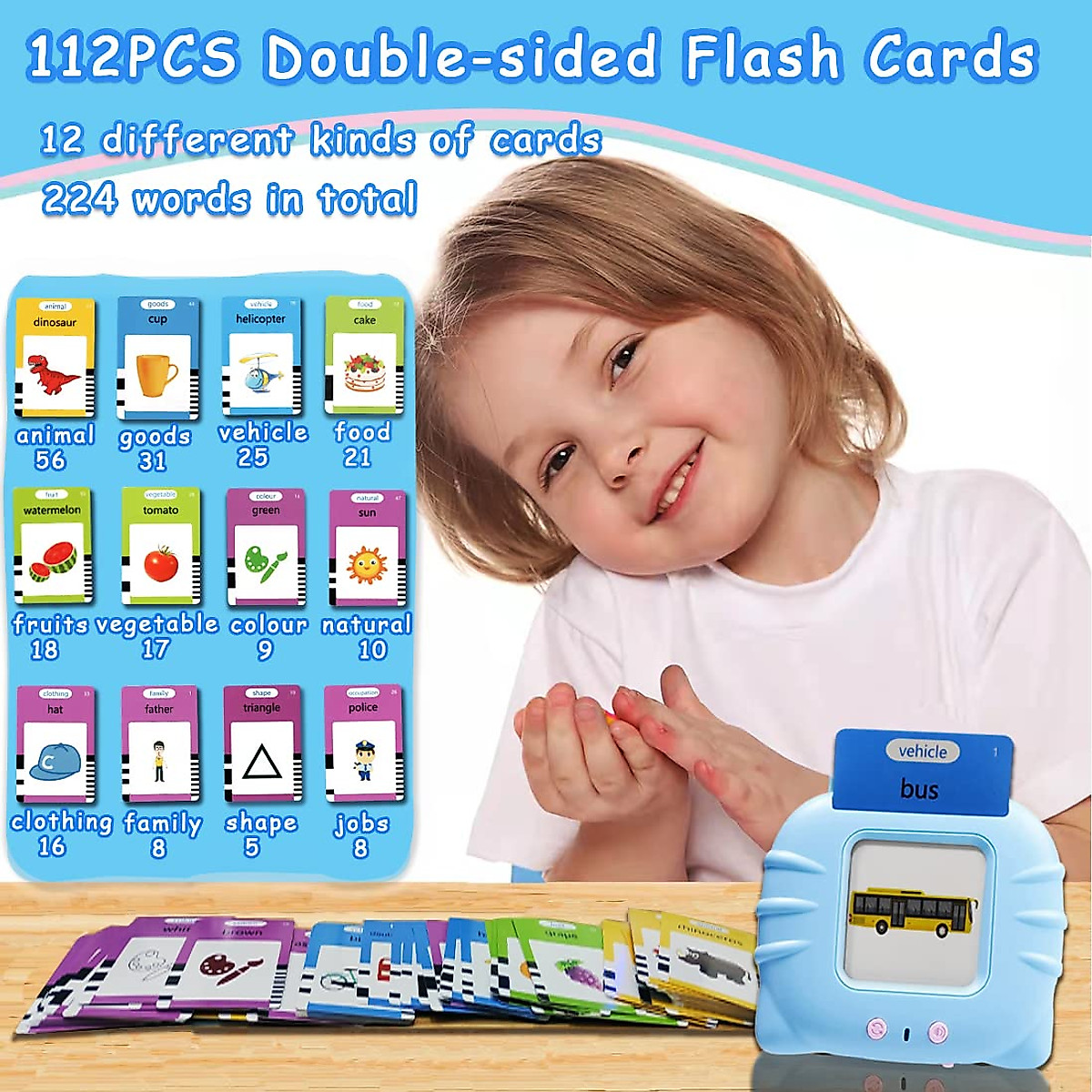 JUNQIU Flash Cards Educational Toys for Toddlers 2 3 4 5 6 Year Old, Toddler Learning Toys for Girls Boys Gifts