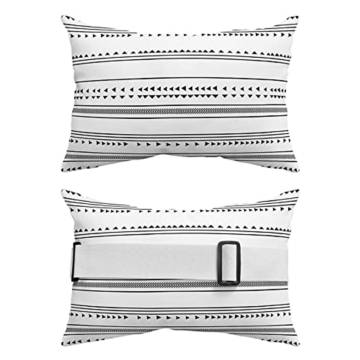 Recliner Head Pillow Ledge Loungers Chair Pillows with Insert Boho Triangle Stripes Geometric Black Lumbar Pillow with Adjustable Strap Outside Patio Decorative Garden Cushion for Bench Couch, 2 PCS