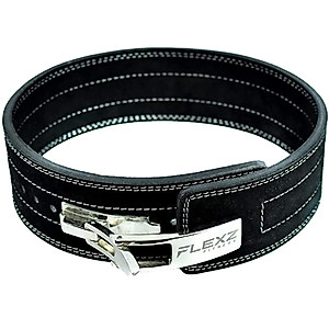 Flexz Fitness Lever Weight Lifting Belt Leather - 10MM 13MM Powerlifting Gym Belts for Men & Women - Lower Back Support for Weightlifting Deadlifts Squats Heavy Duty IPF Bodybuilding