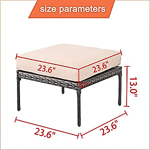 LOKATSE HOME Patio Footstool Outdoor Ottoman with Soft Thick Cushion for Garden Yard Deck Sunroom, Beige