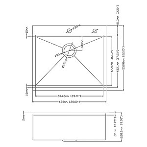 CELAENO 25 x 22 inch Drop-in Kitchen Sink, Handmade Workstation Kitchen Sink 18 Gauge with Ledge, Topmount Single Bowl Stainless Steel Kitchen Sink with soap dispenser hole