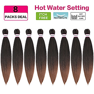 Pre Stretched Braiding Hair,18 Inch 8 Packs Ombre Braiding Hair, Two Tone Yaki Texture Prestretched Crochet Braids Hair Professional Synthetic Hair Extension Itch Free Hot Water Setting (18" T1B/30#)