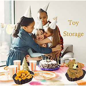 Cheardia 12 Pack Plastic Oval Basket, 8.6 X 6.3 X 2.1 Inch Woven Bread Baskets for Serving Small Empty Gift Baskets, Imitation Rattan Basket for Kitchen Restaurant Centerpiece Display - Dark Brown