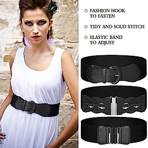 Geyoga 3 Pack Women's Wide Elastic Waist Belt for Dress Black Vintage Stretch Waistband Cinch Belt, 3 Styles, 28.7-37.0 in