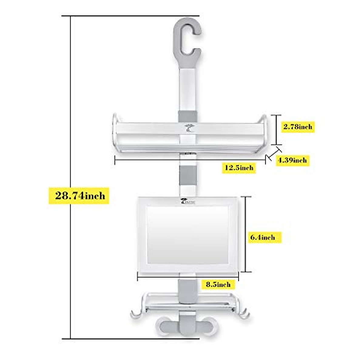 ToiletTree Products Rustproof Aluminum Shower and Bath Caddy with Fogless Shower Bathroom Mirror and Squeegee (Mirror with Aluminum Caddy).