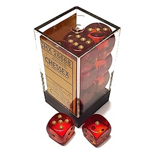 Gemini Dice Block | Set of 12 Size D6 Dice Designed for Board Games, Roleplaying Games and Miniature Games | Premium Quality 16 mm Dice | Translucent Red, Yellow and Gold Color | Made by Chessex