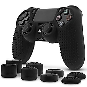 Fosmon PS4 Controller Skin with 8 Thumb Grips, Anti-Slip Silicone Grip Cover Protector Case Compatible with Sony PlayStation PS4 Slim/PRO 4 DualShock Controller (Black)