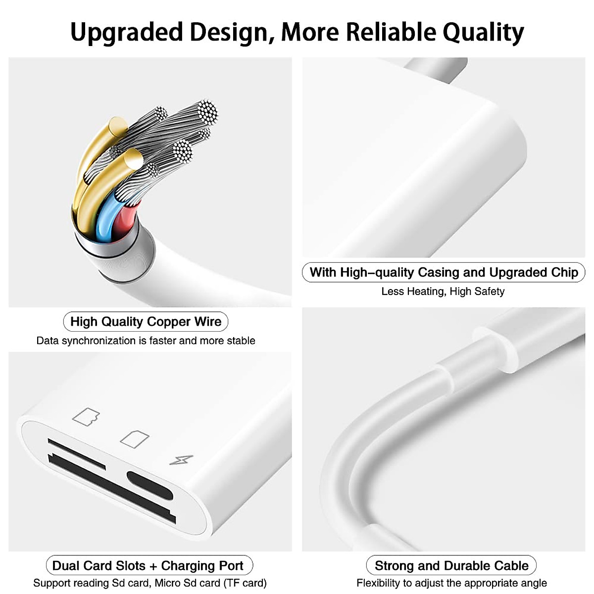 SD Card Reader for iPhone iPad,Micro SD Card Reader Memory Card Reader Plug and Play Trail Camera SD Card Adapter,Simultaneous Charging and Reading