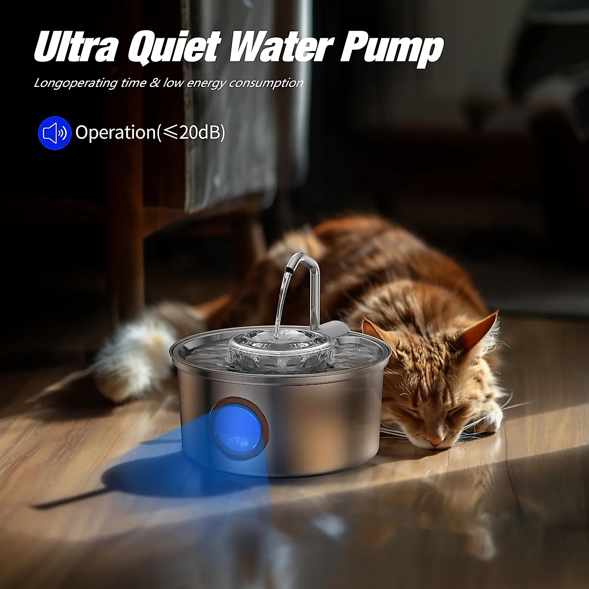 Hicuper Cat Water Fountain,108oz/3.2L Stainless Steel Cat Fountain and Removable Water Bowl,Pet Fountain with Water Level Window,Quiet Pump,Multi-Filter, Water Tap, Provides Flowing,for Dog Cats